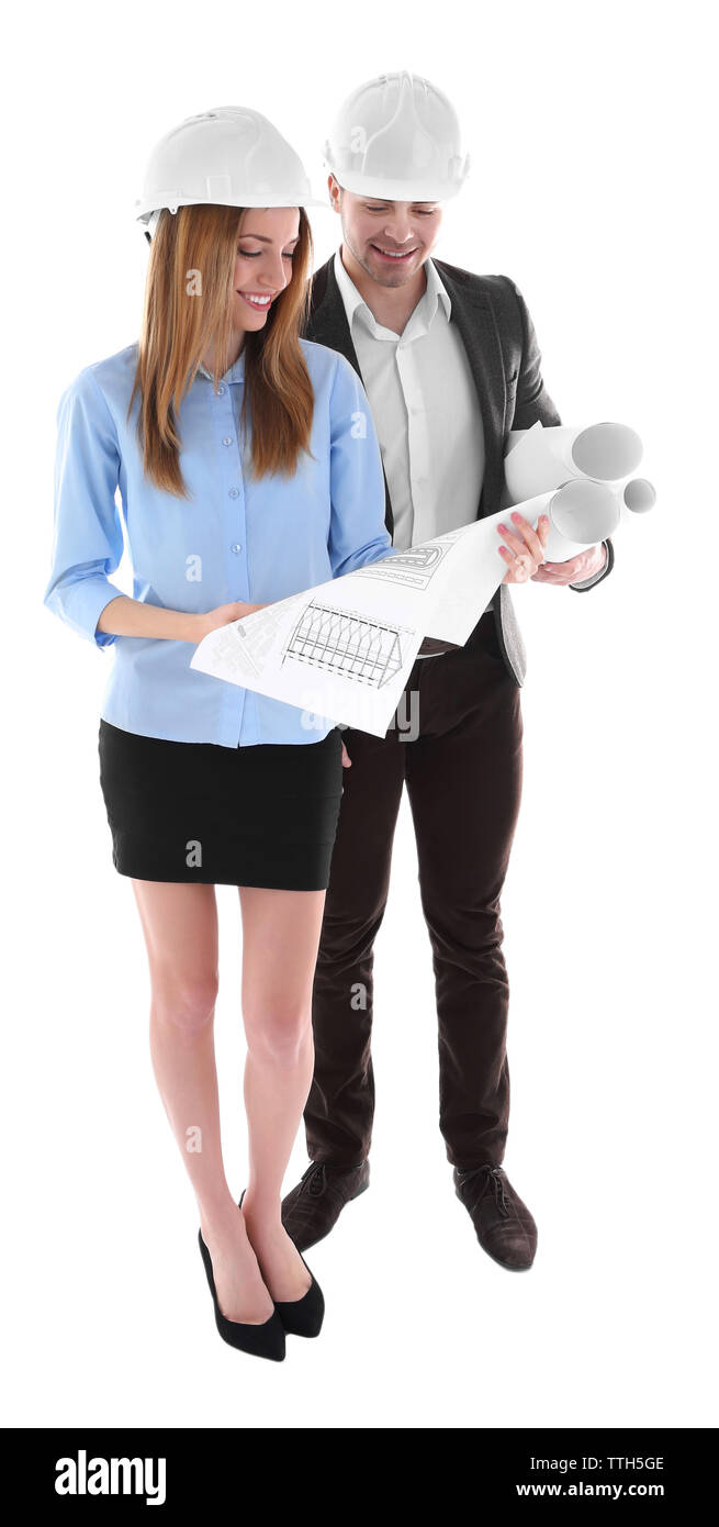 Two architects at work isolated on white Stock Photo - Alamy