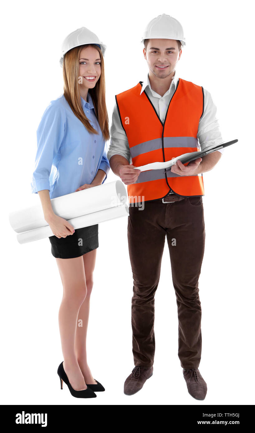 Two architects at work isolated on white Stock Photo - Alamy