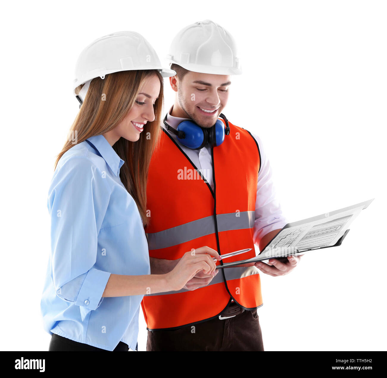 Two architects at work isolated on white Stock Photo - Alamy