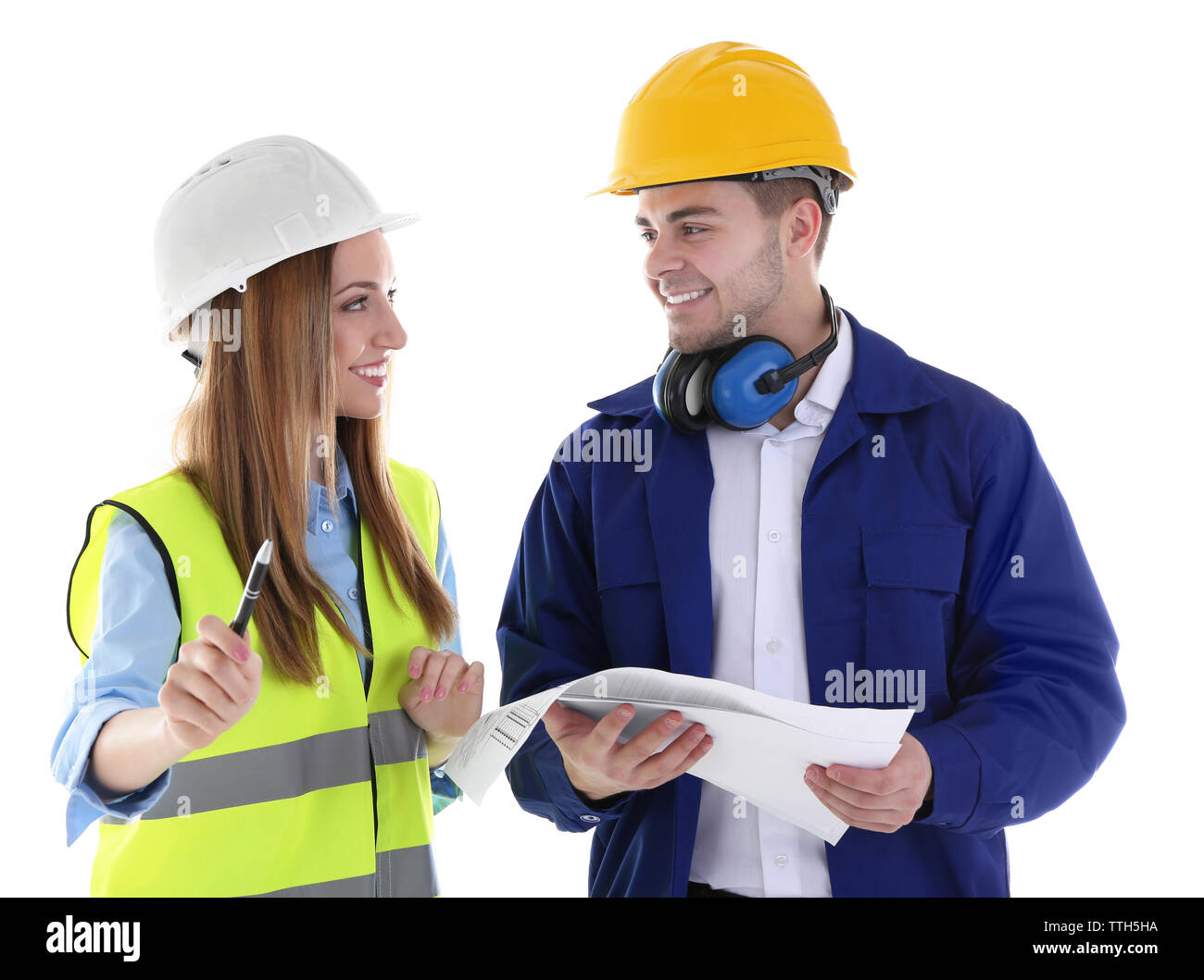 Two architects at work isolated on white Stock Photo - Alamy