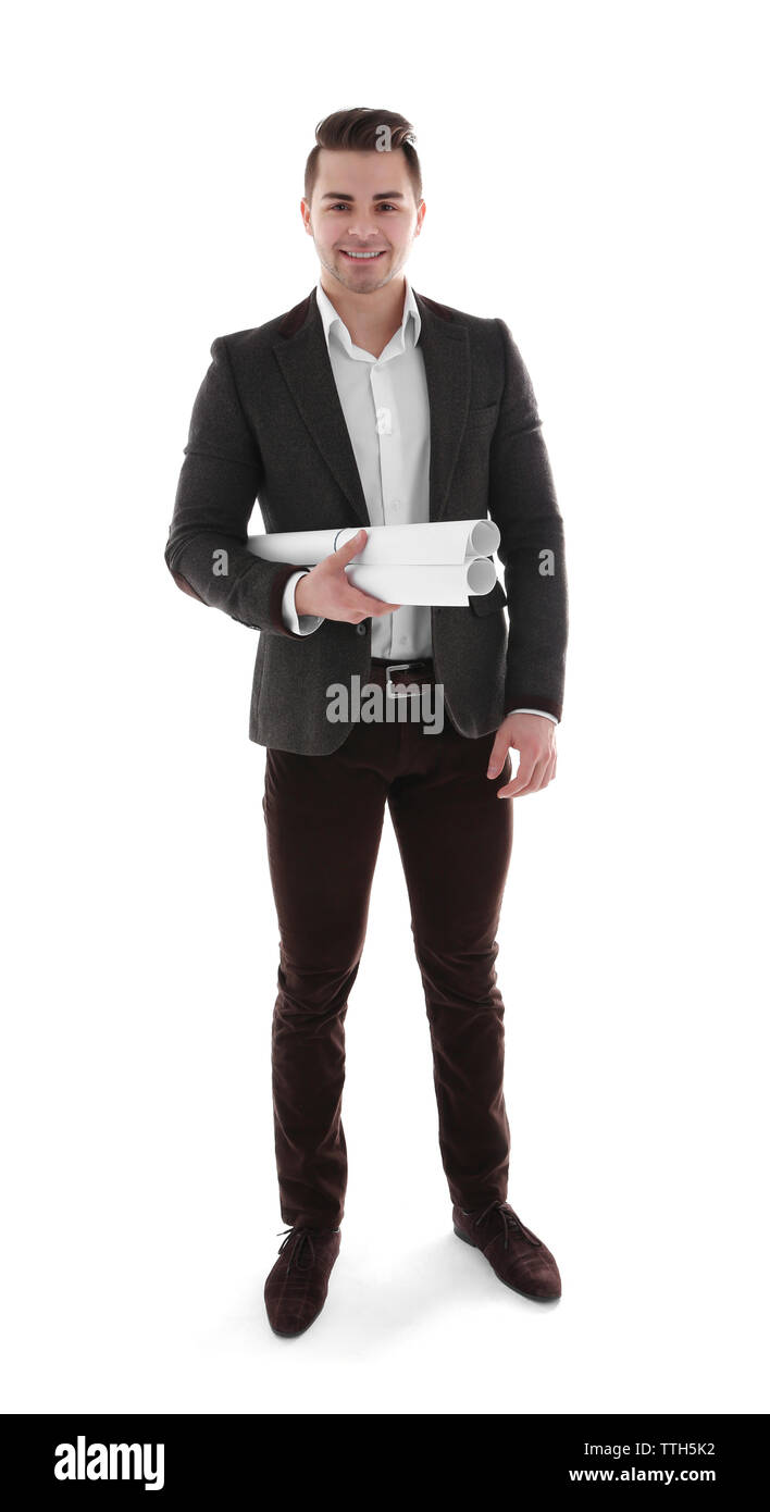 Architect man isolated on white Stock Photo - Alamy