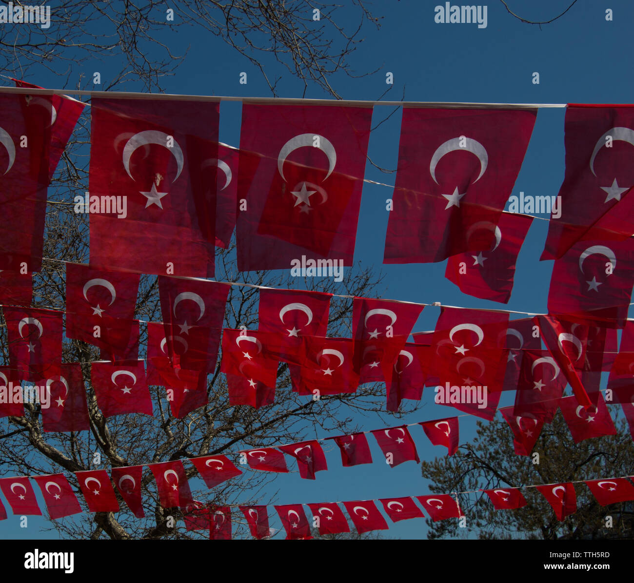 Turkish national flag in open air on a rope Stock Photo - Alamy