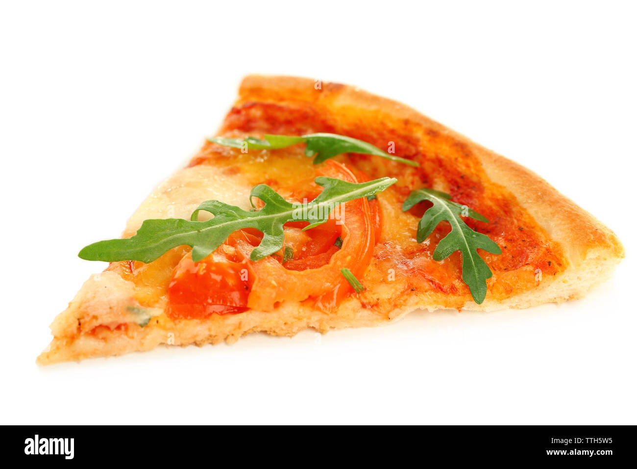 Margherita pizza slice with arugula, isolated on white Stock Photo - Alamy