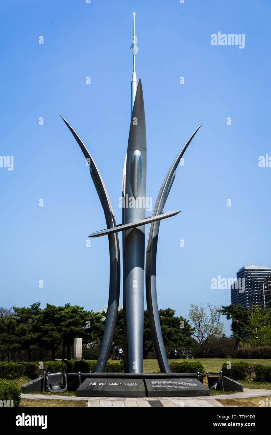 Seoul, South Korea - April 11, 2018: Metal sculpture in Yeouido Park ...