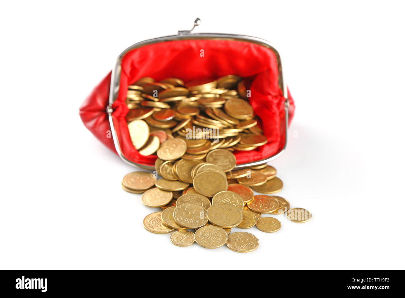 Purse with coins isolated on white Stock Photo - Alamy