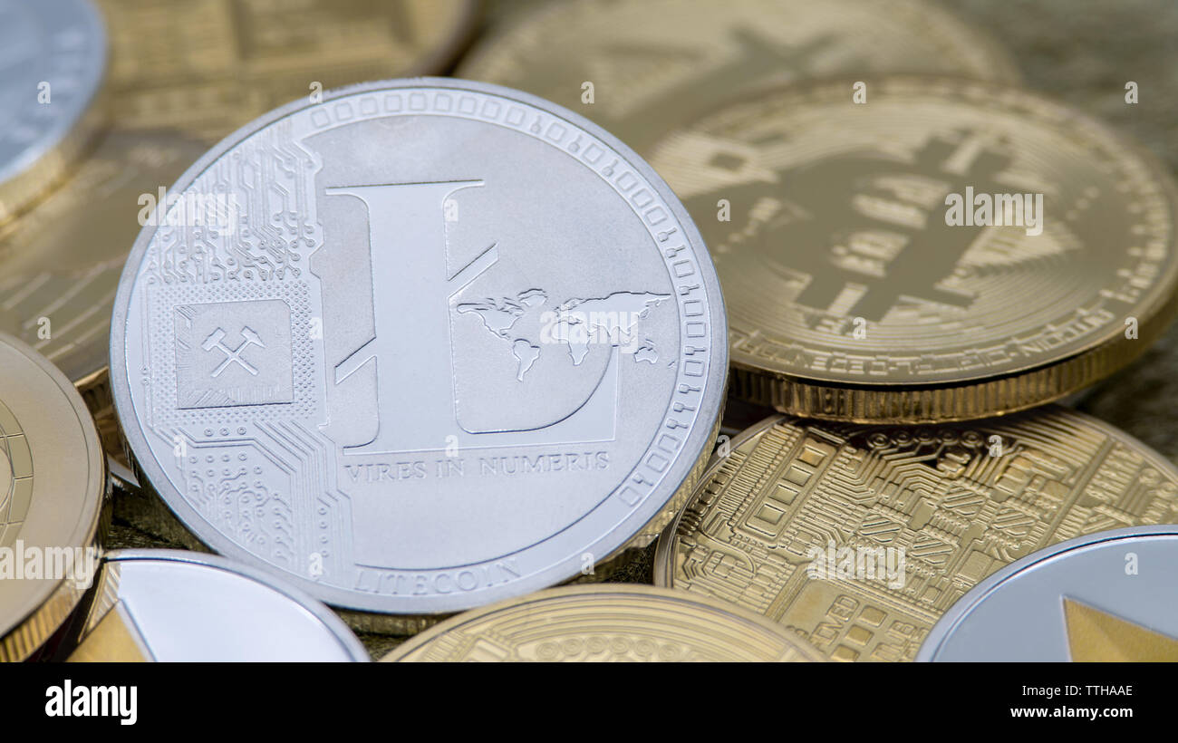 Physical metal silver Litecoin currency over others coins. New ...