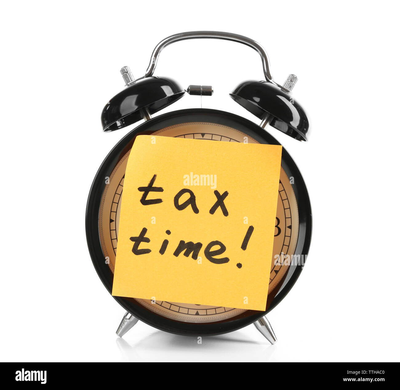 Tax time on alarm clock, isolated on white Stock Photo - Alamy