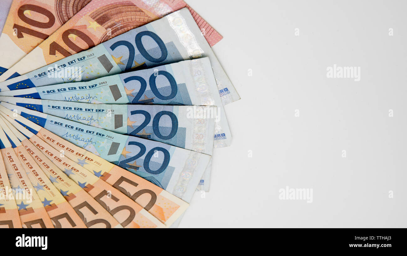 Euros bills of different values. Euro bill of twenty and fifty. Cash ...
