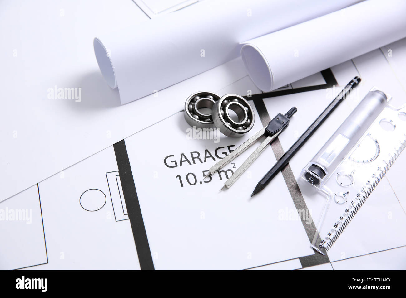 Project drawings and tools Stock Photo - Alamy