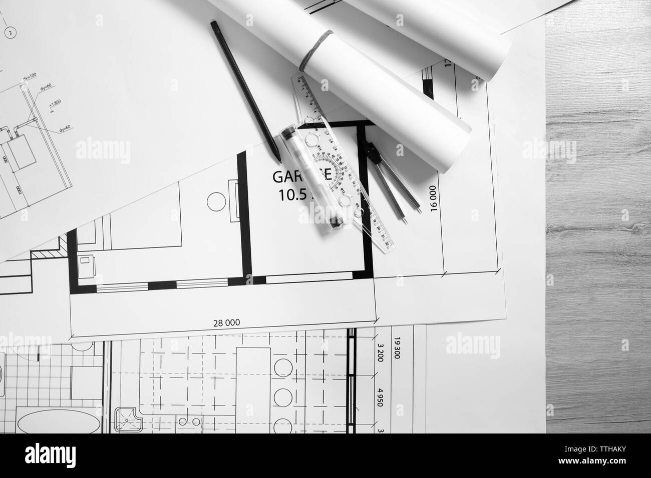 Project drawings and tools Stock Photo - Alamy