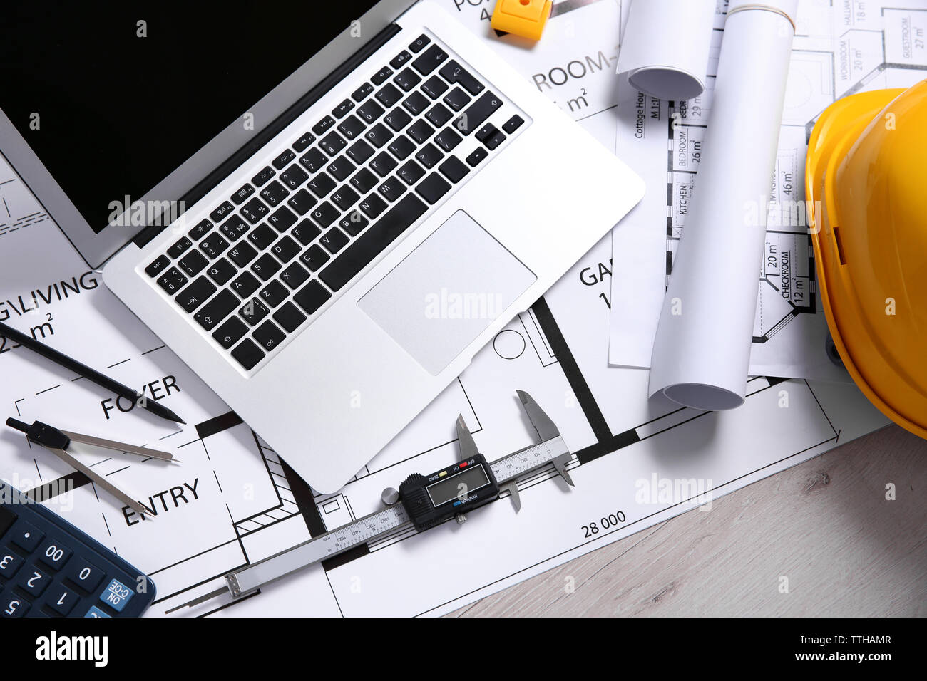 Project drawing and laptop Stock Photo - Alamy