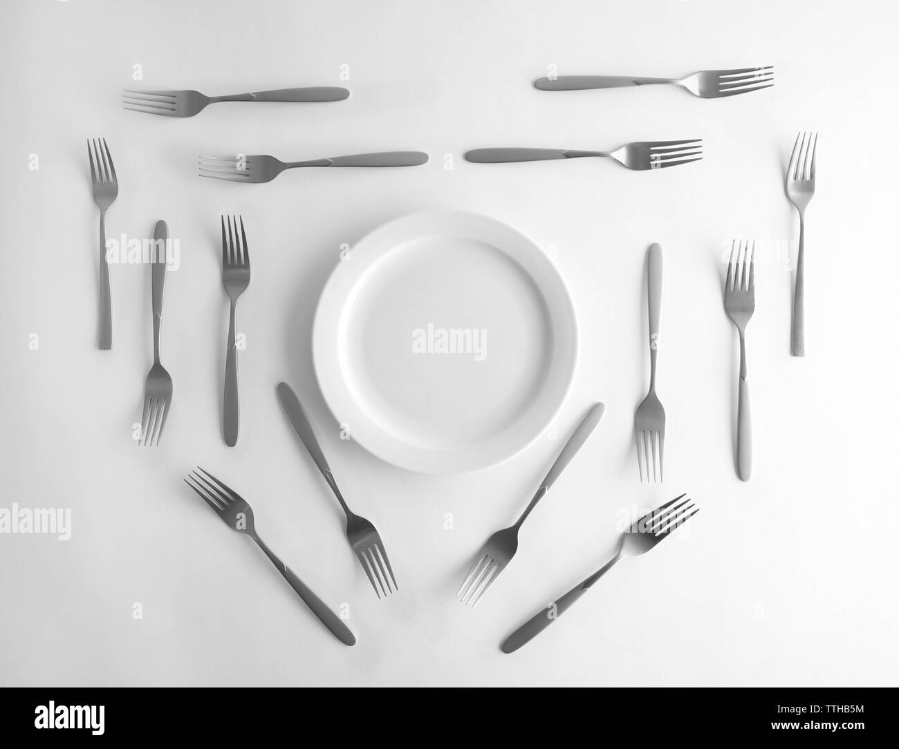 Top view dish setting restaurant Black and White Stock Photos & Images ...