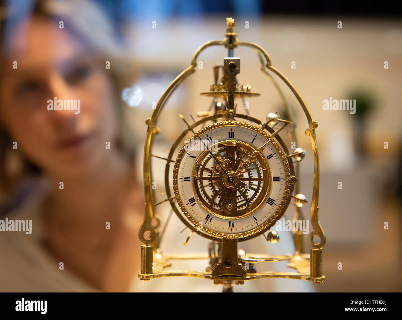 Early 19th century perpetual motion french rolling ball skeleton clock ...