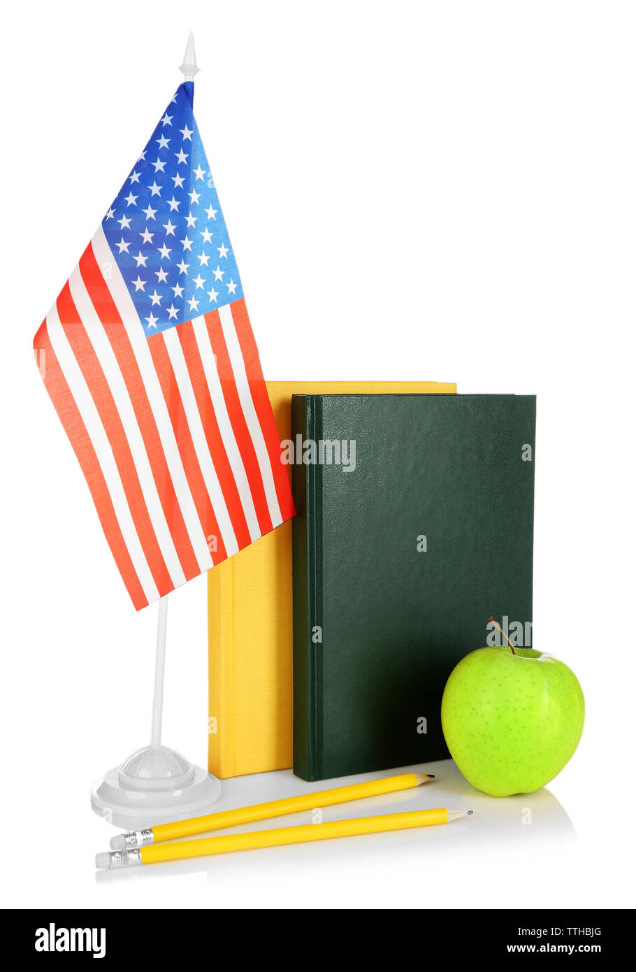 USA flag and books on white background Stock Photo - Alamy