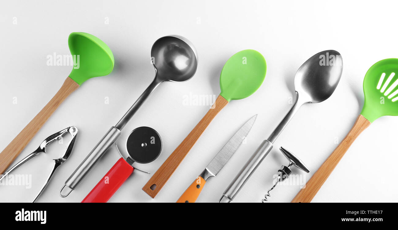 Set of kitchen tools, isolated on white Stock Photo - Alamy