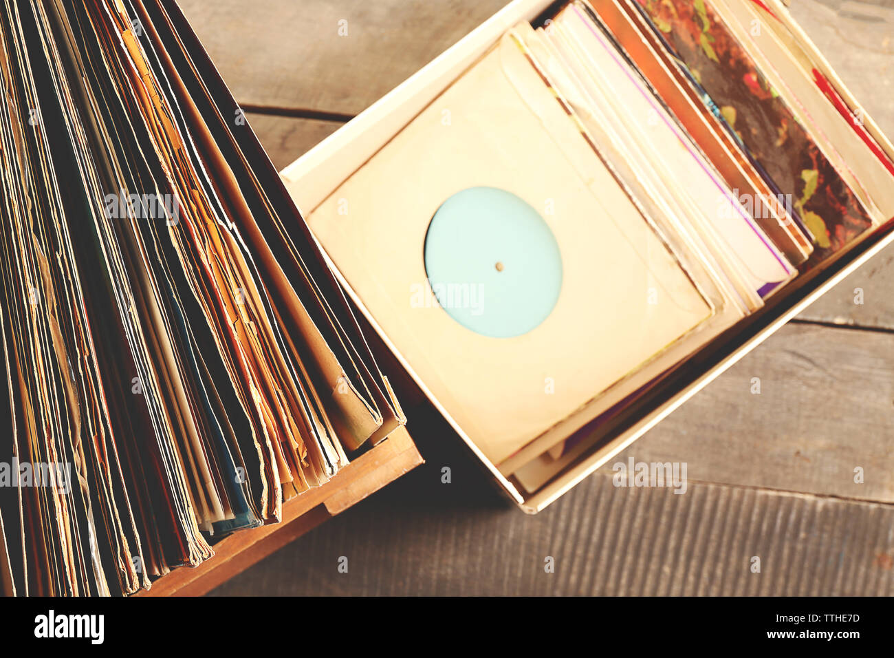 Box with vinyl records Stock Photo - Alamy