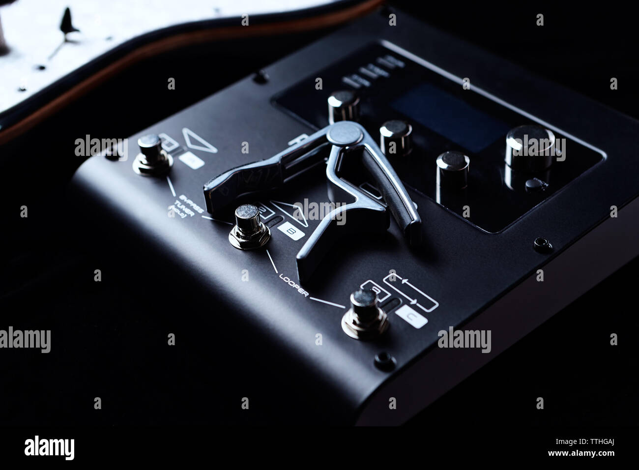 Multieffects Processor for Electric Guitar on black background Stock ...