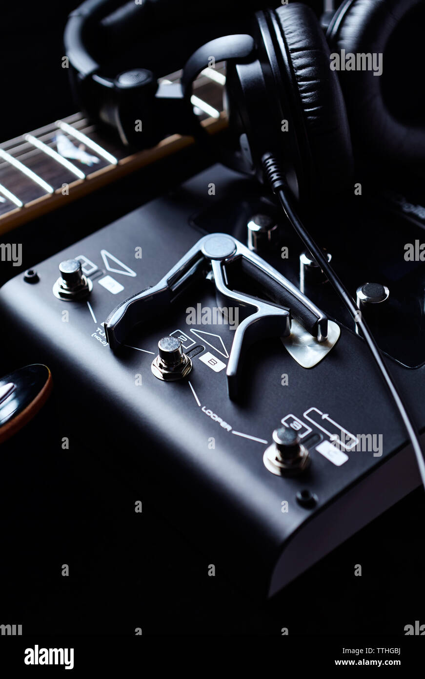 Multieffects Processor for Electric Guitar on black background Stock ...