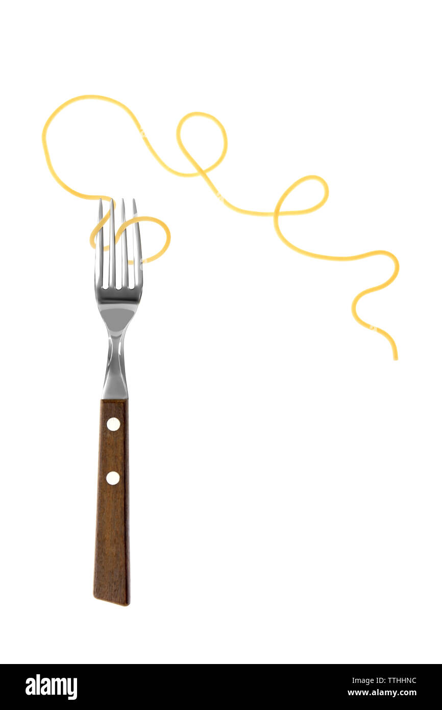 Cooked spaghetti with fork, isolated on white Stock Photo - Alamy