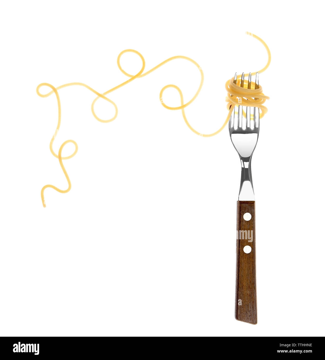 Cooked spaghetti with fork, isolated on white Stock Photo - Alamy