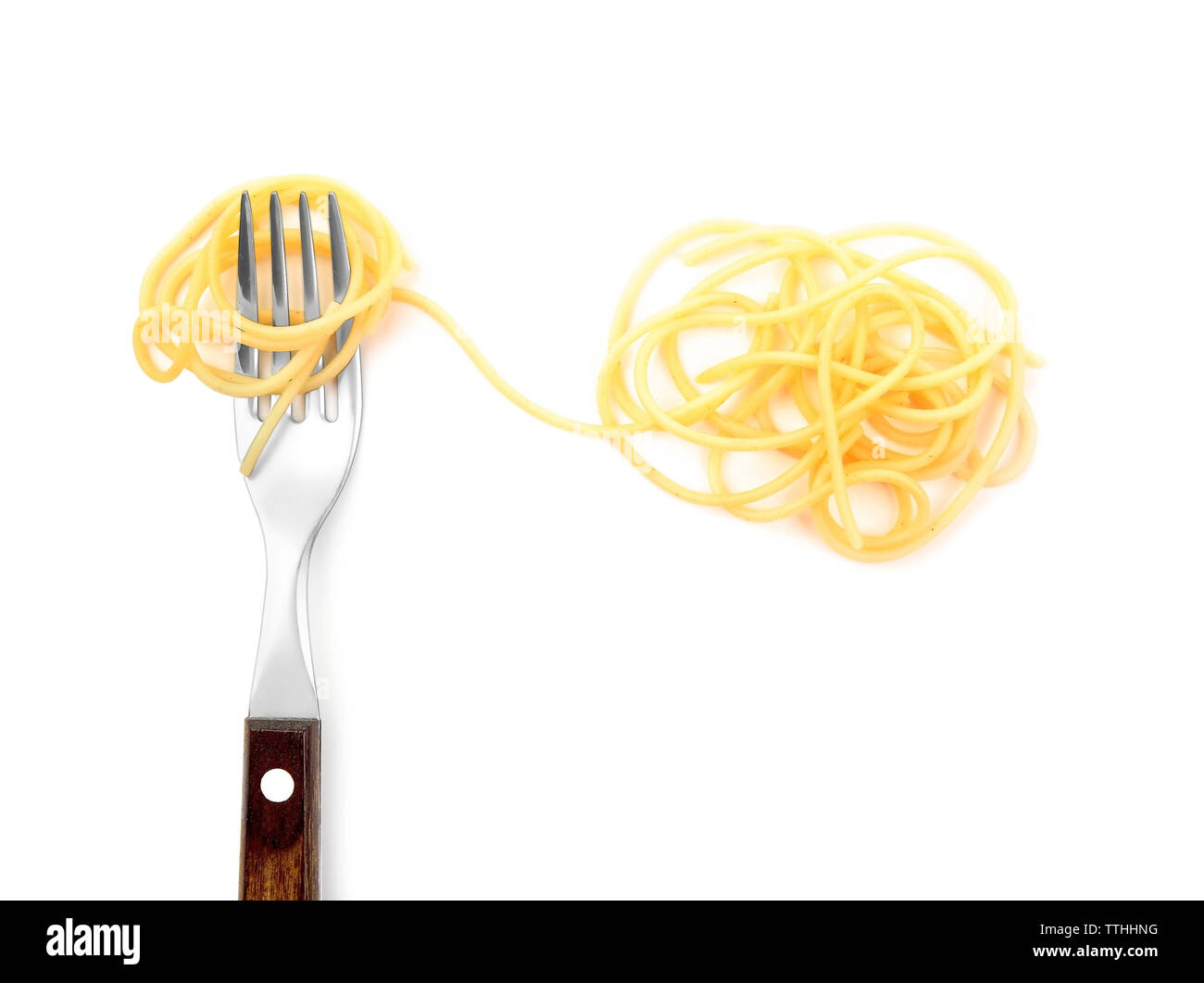 Cooked spaghetti with fork, isolated on white Stock Photo - Alamy