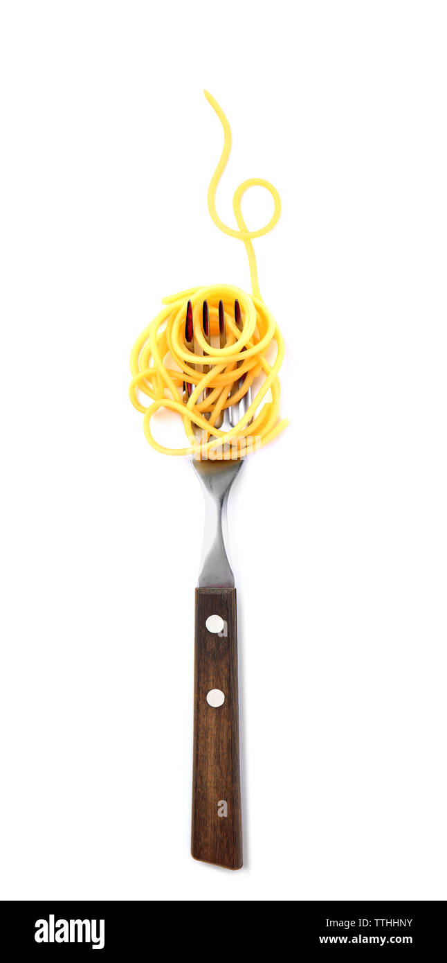 Cooked spaghetti with fork, isolated on white Stock Photo - Alamy