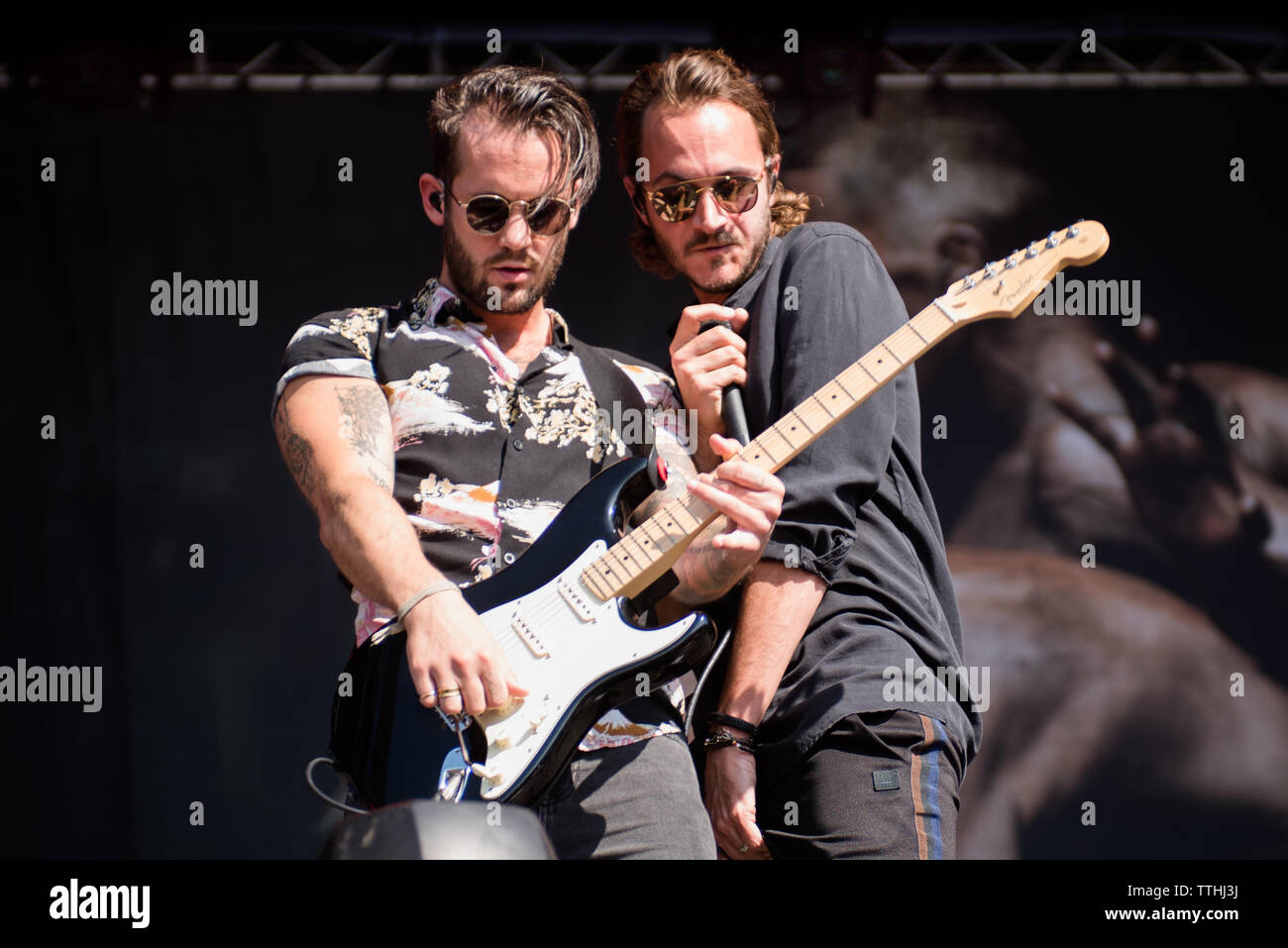 Nicholas Willes and Tom Smith, singer and guitarist of the English band ...