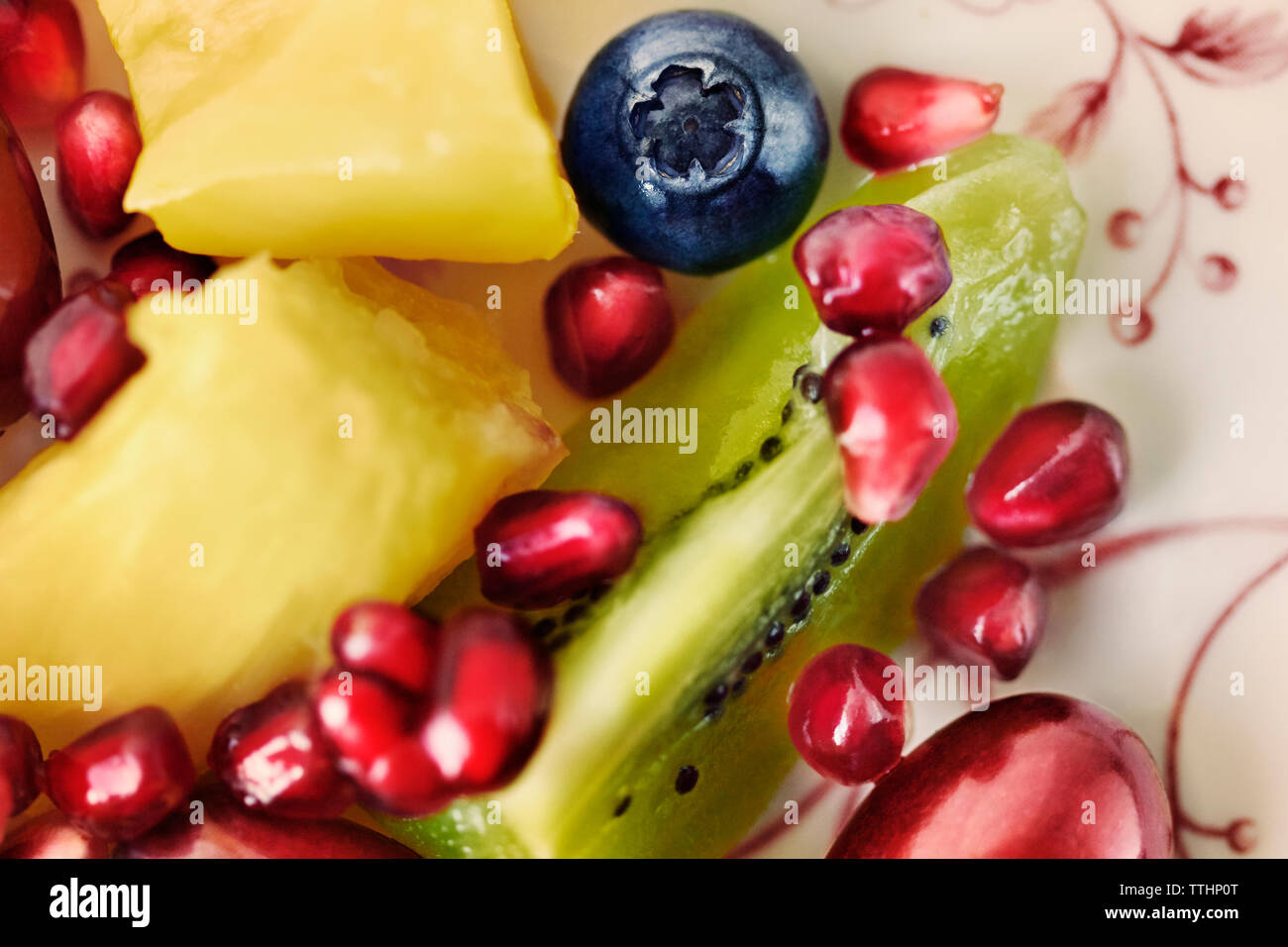 Overhead view of fruits in plate Stock Photo - Alamy