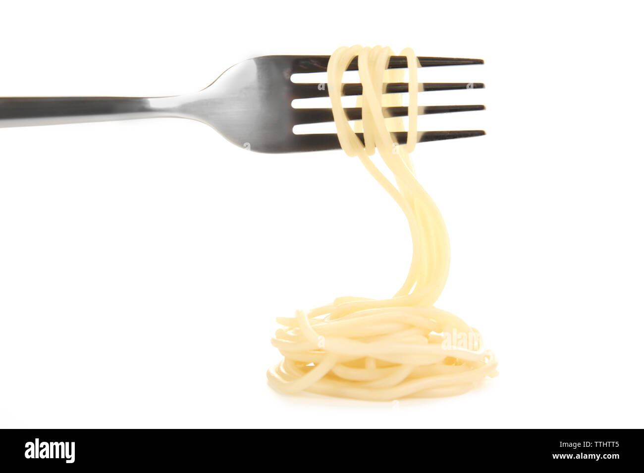 Spaghetti rolled on fork isolated on white Stock Photo - Alamy