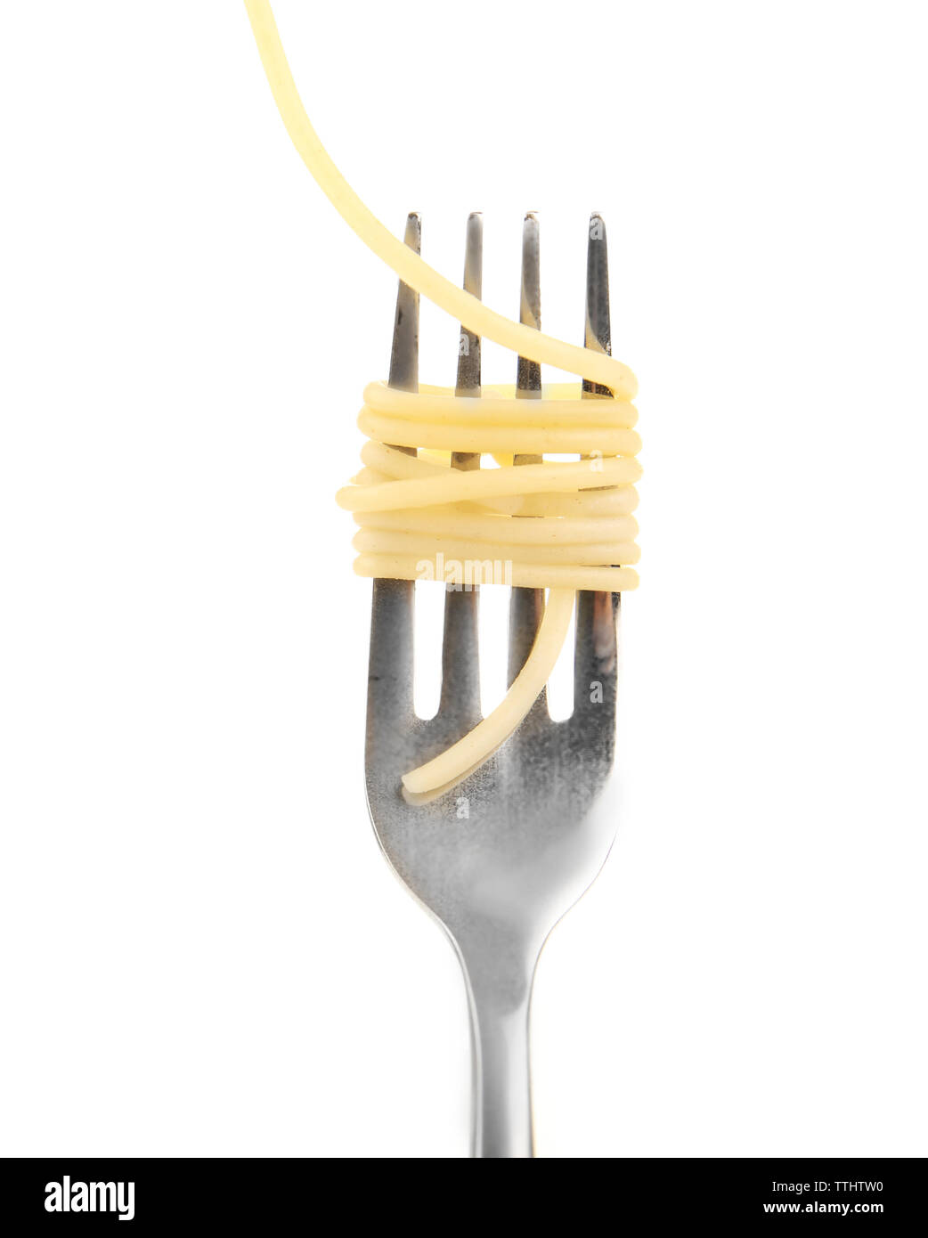 Spaghetti rolled on fork isolated on white Stock Photo - Alamy