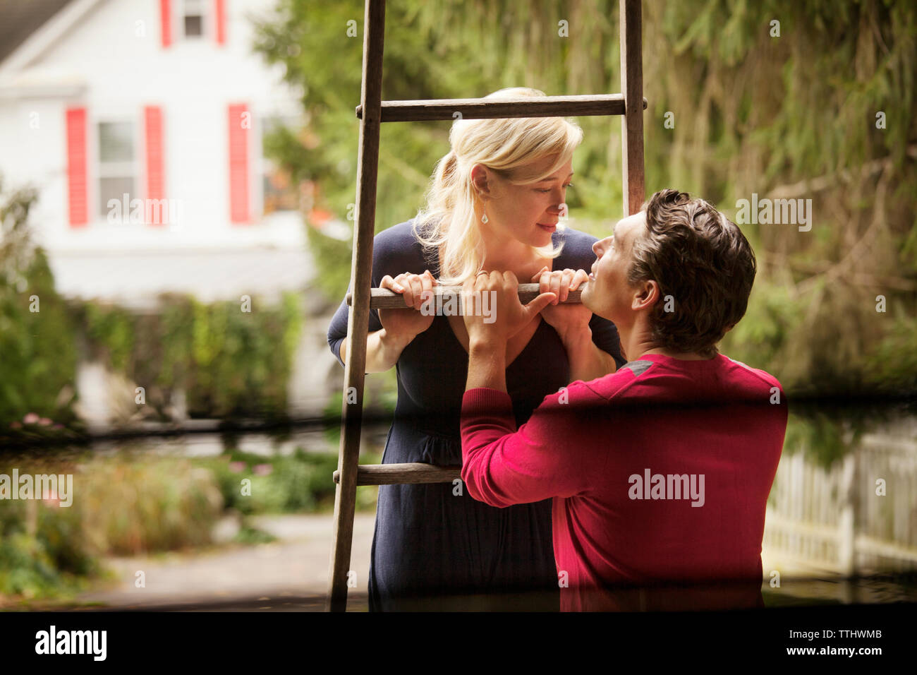 Old man up ladder hi-res stock photography and images - Alamy