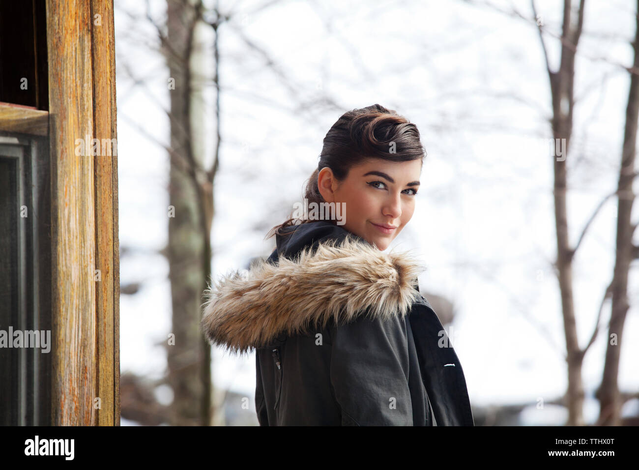 Portrait of woman in jacket Stock Photo - Alamy