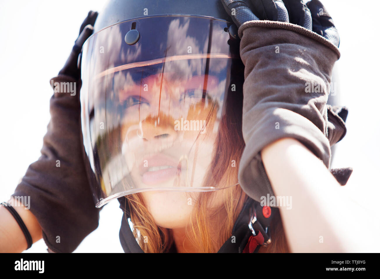 Woman crash helmet hi-res stock photography and images - Alamy