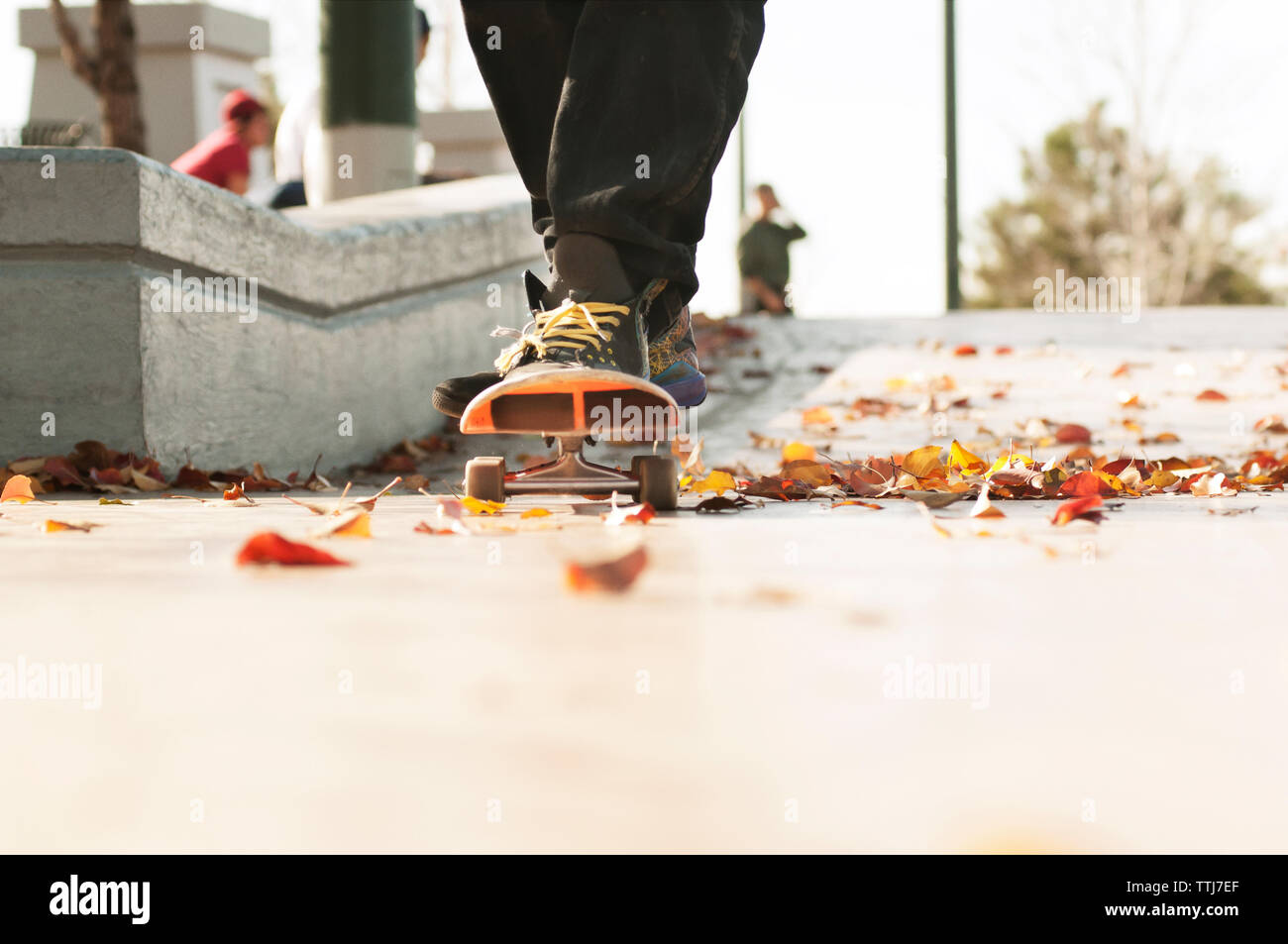 Low section of man skateboarding at park Stock Photo - Alamy