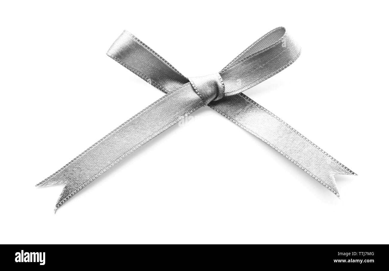 Grey ribbon bow on a white background Stock Photo - Alamy