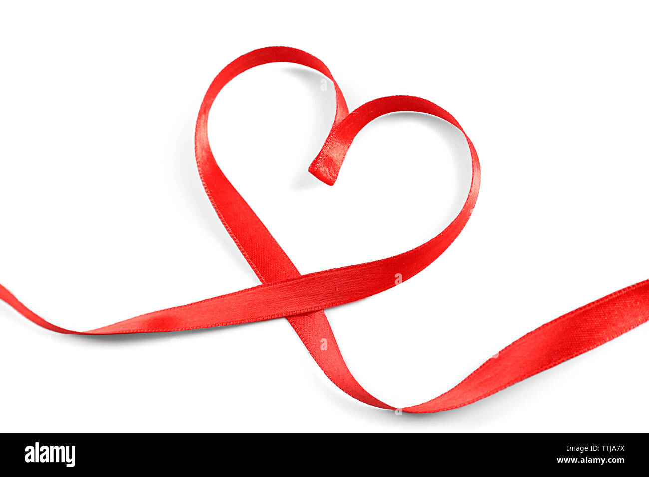 Red heart shaped ribbon isolated on white Stock Photo - Alamy