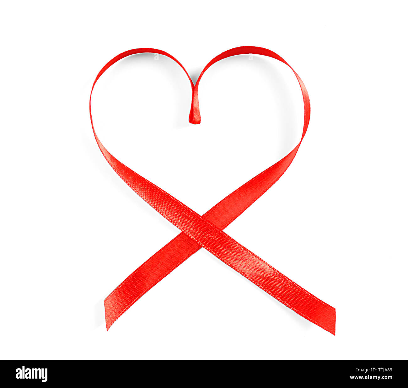 Red heart shaped ribbon isolated on white Stock Photo - Alamy
