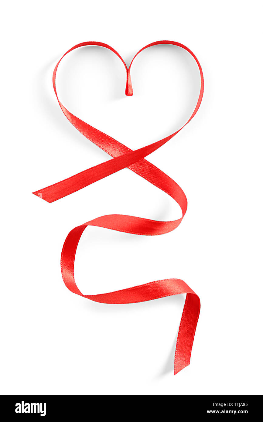 Red heart shaped ribbon isolated on white Stock Photo - Alamy