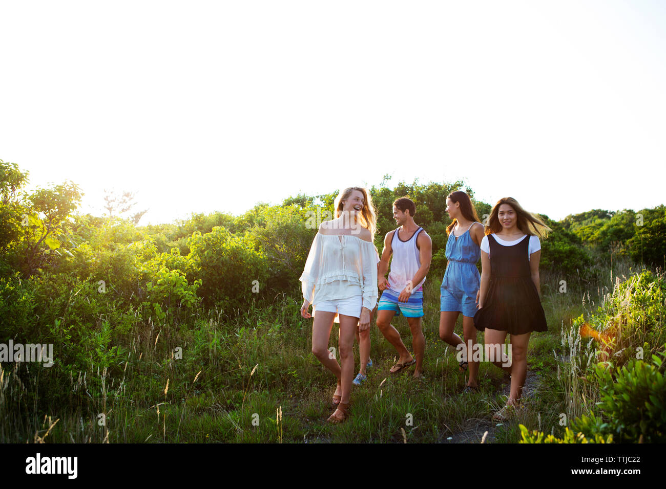 Five friends walking on grass hi-res stock photography and images - Alamy