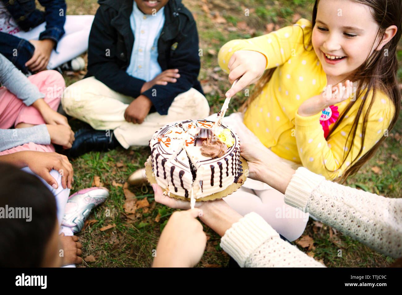 Girls cutting birthday cake friends hi-res stock photography and images ...