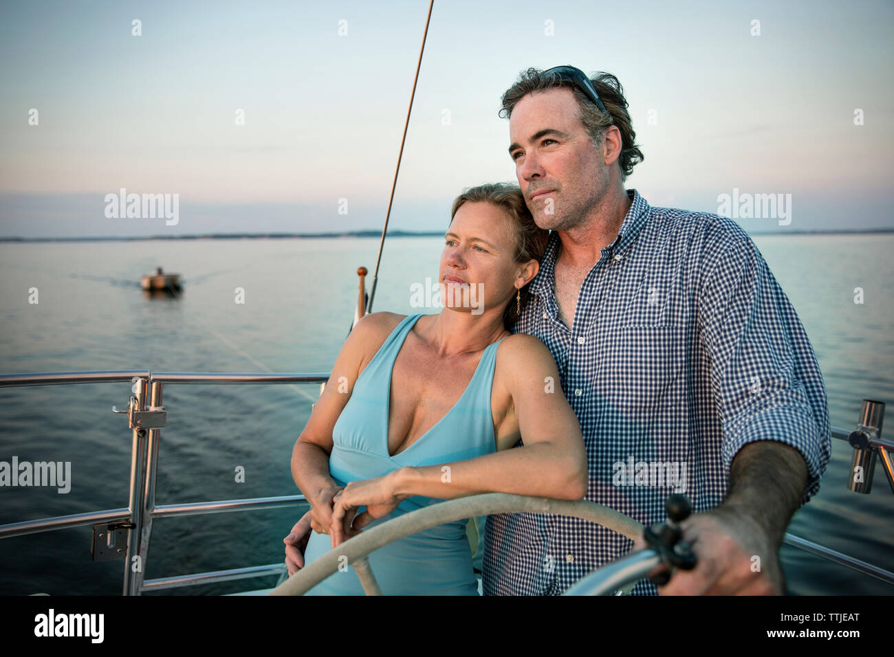 Happy friends in yacht hi-res stock photography and images - Alamy