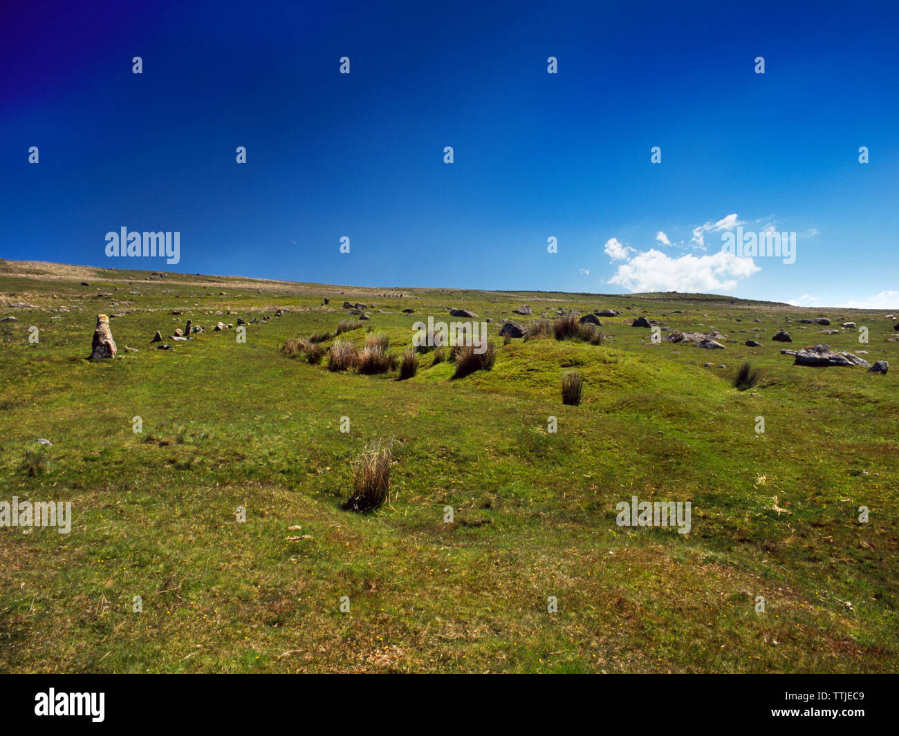 View E of a Bronze Age stone row (L) & Medieval pillow mound ...