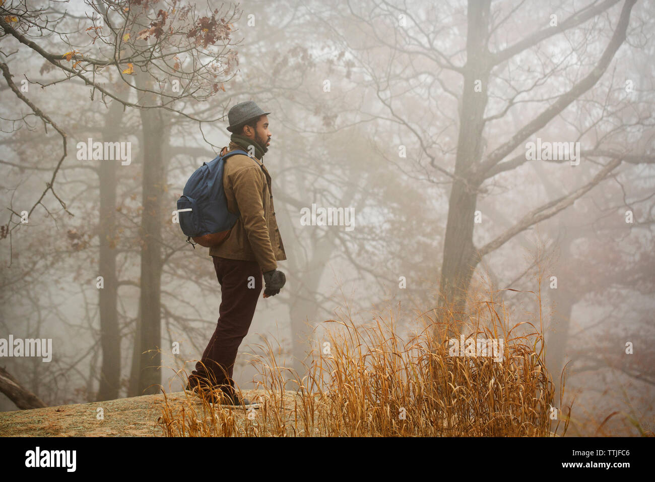 Fog forest hiking man hi-res stock photography and images - Alamy