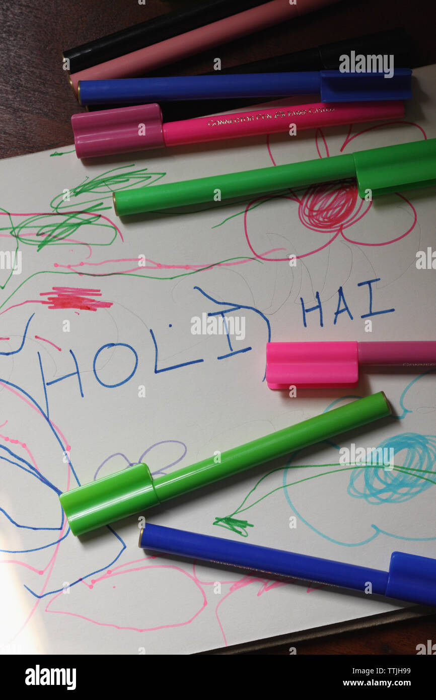 Color pens on a drawing sheet Stock Photo - Alamy
