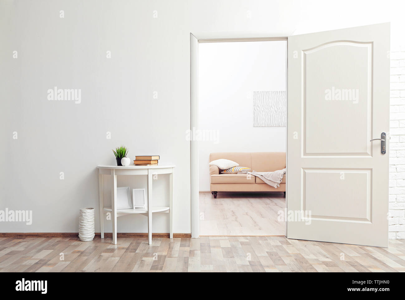 Room design interior with open door Stock Photo - Alamy