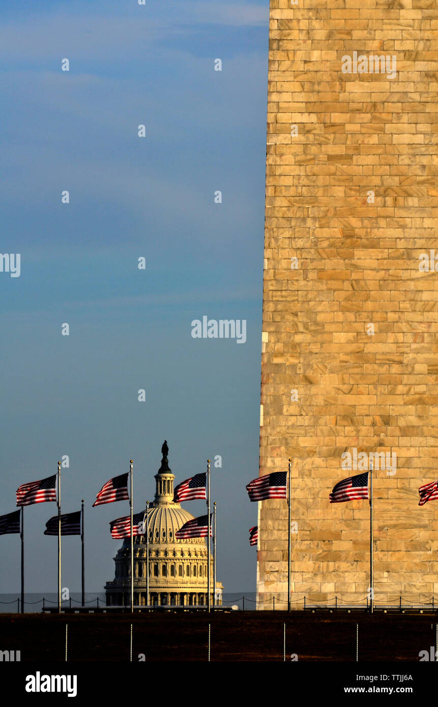 United States Capitol building with American Flags and Washington ...