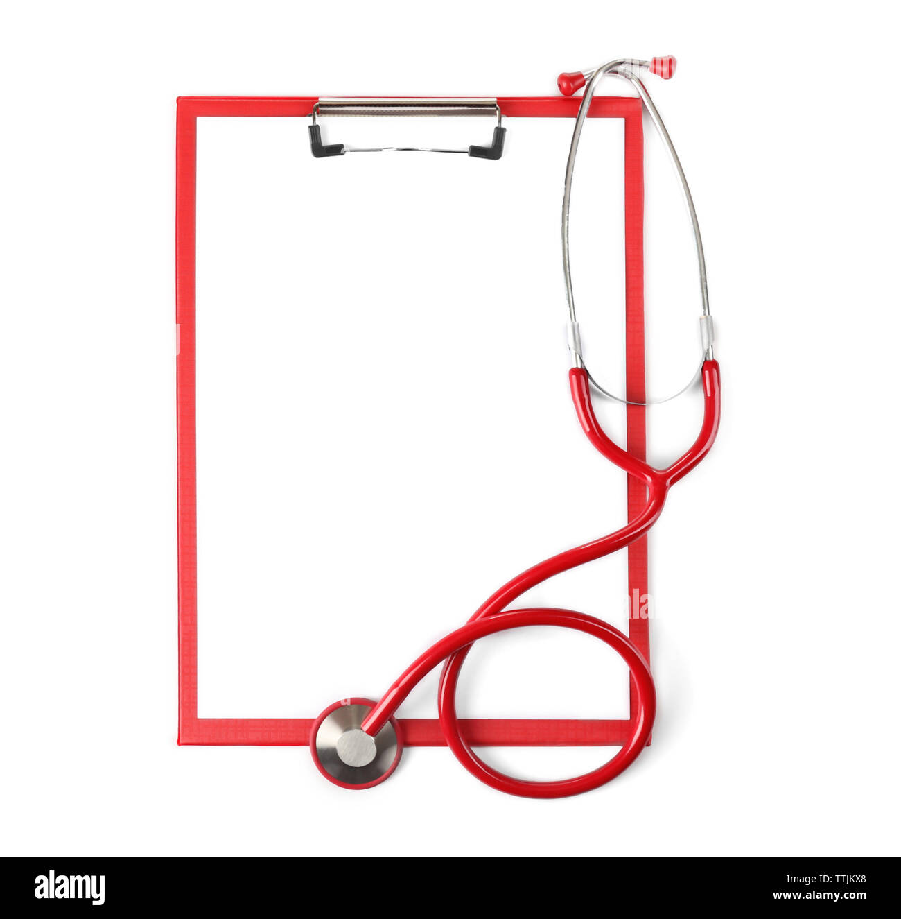 Red stethoscope and prescription isolated on white Stock Photo - Alamy