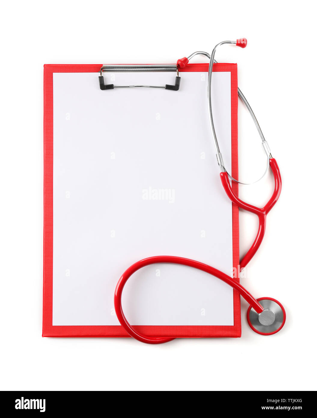 Red stethoscope and prescription isolated on white Stock Photo - Alamy