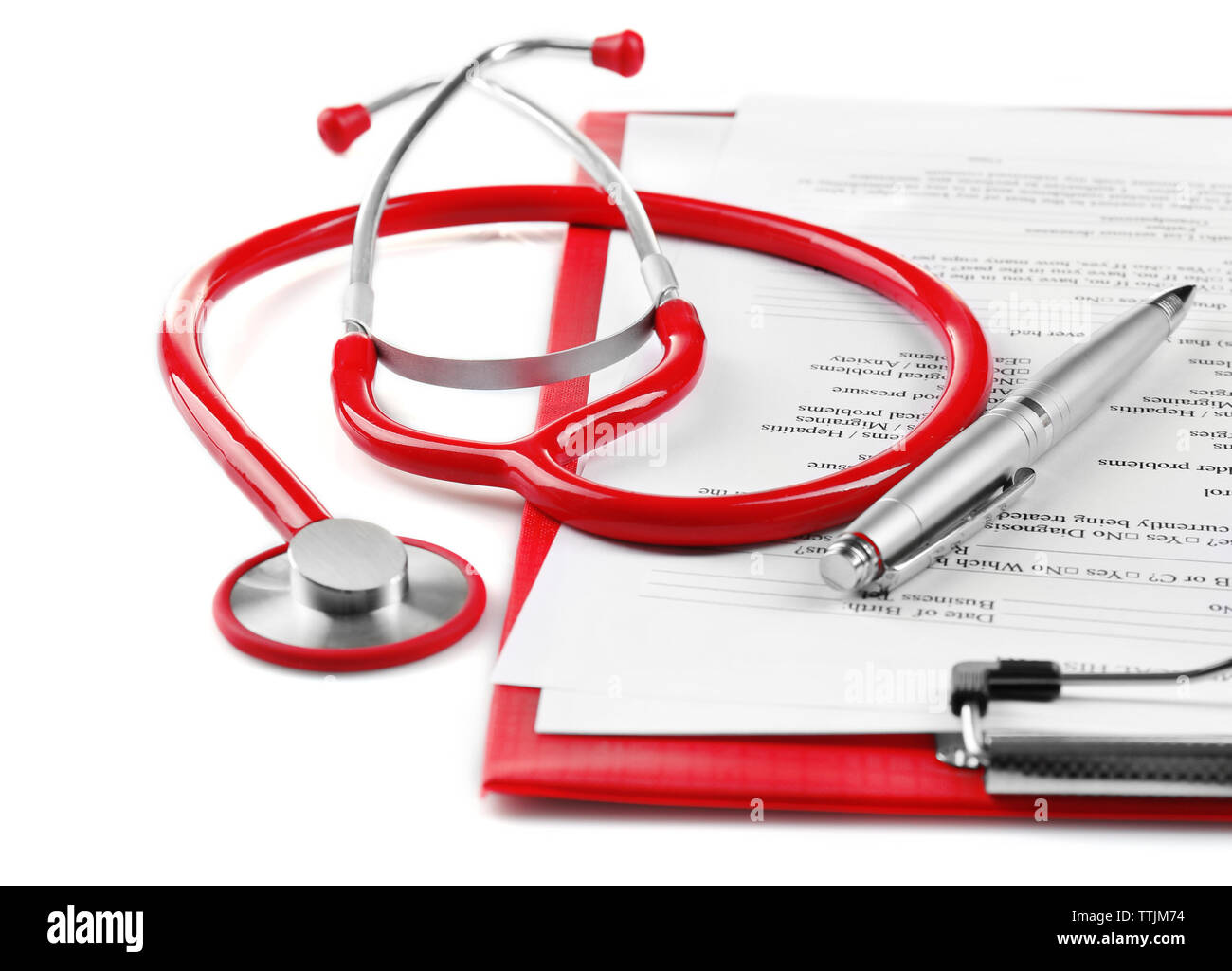 Red stethoscope and prescription on white background Stock Photo - Alamy