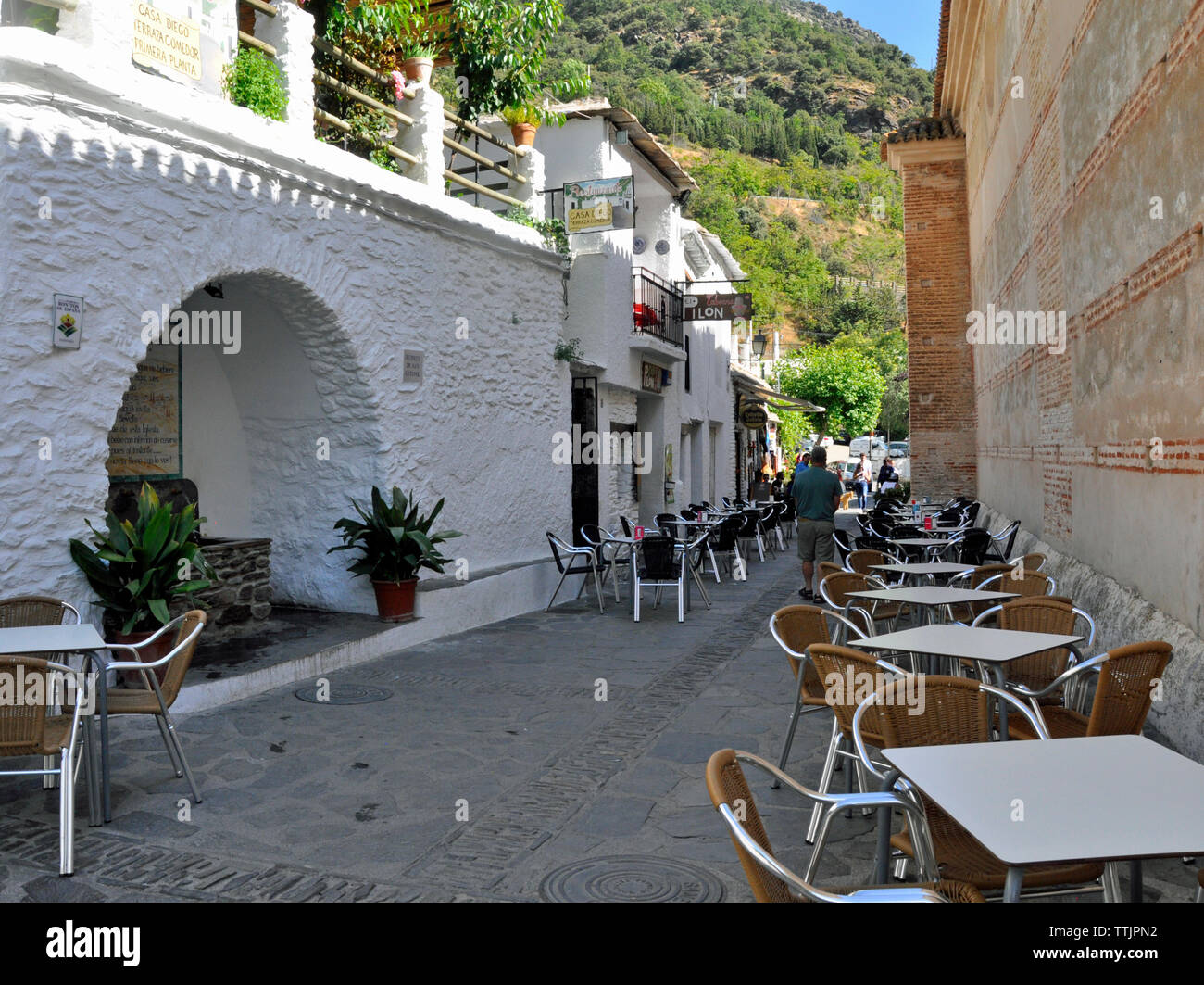 Street scene in the picturesque, whitewashed mountain village of ...
